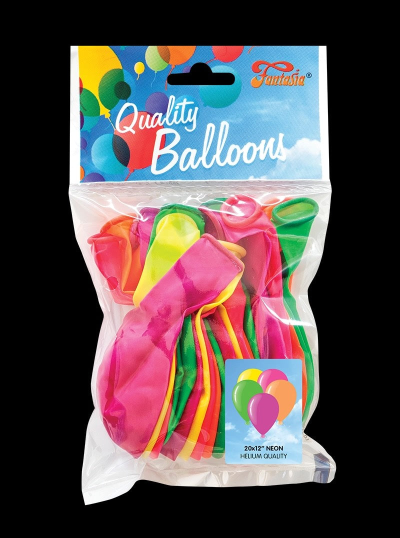 Fantasia 12" round assorted neon balloons (20 bag) – Balloon Ace